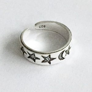 Jewelry | Sterling Silver Stars Moon Toe Ring | Poshmark